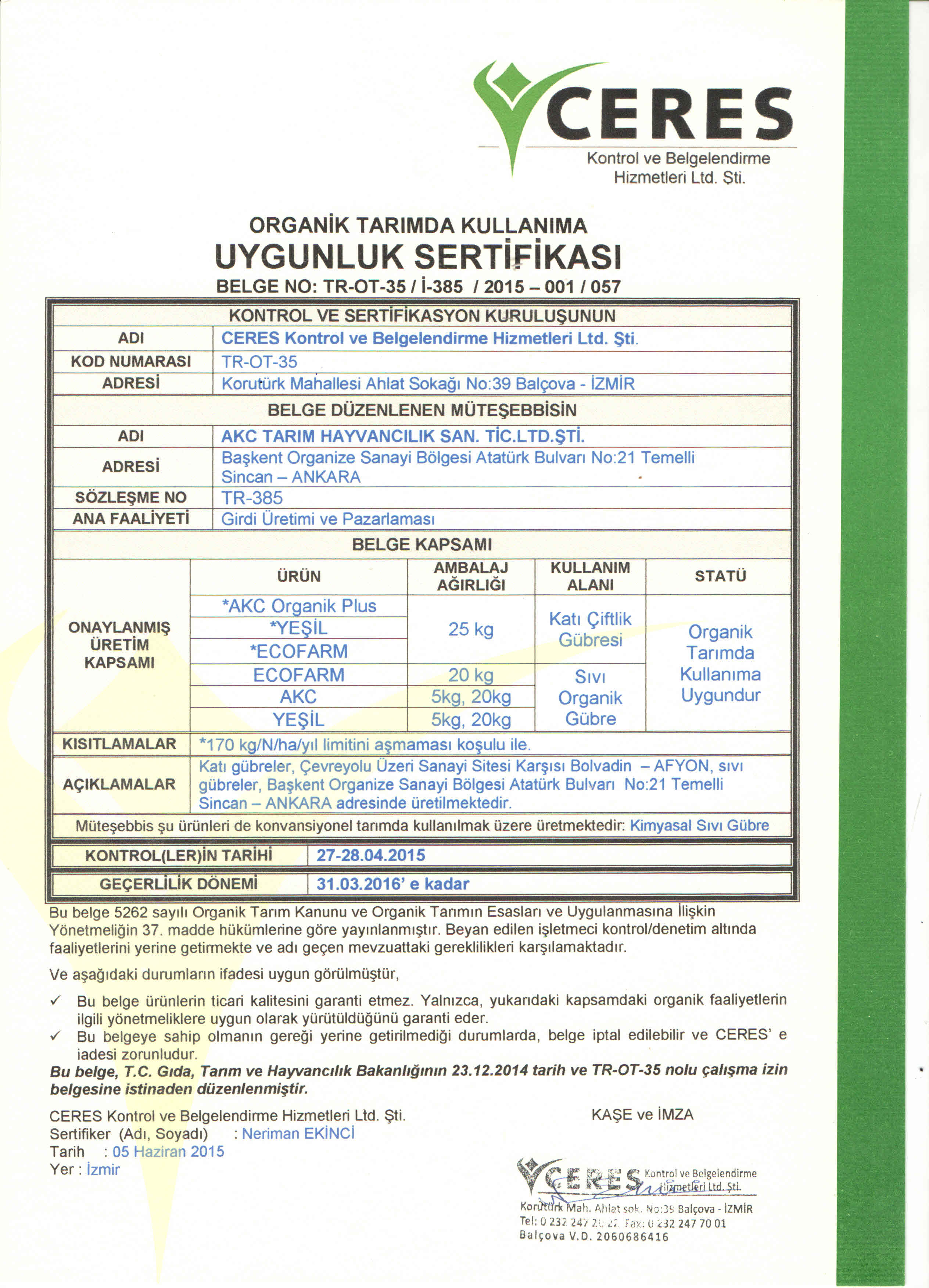 AKC Agriculture CERTIFICATES